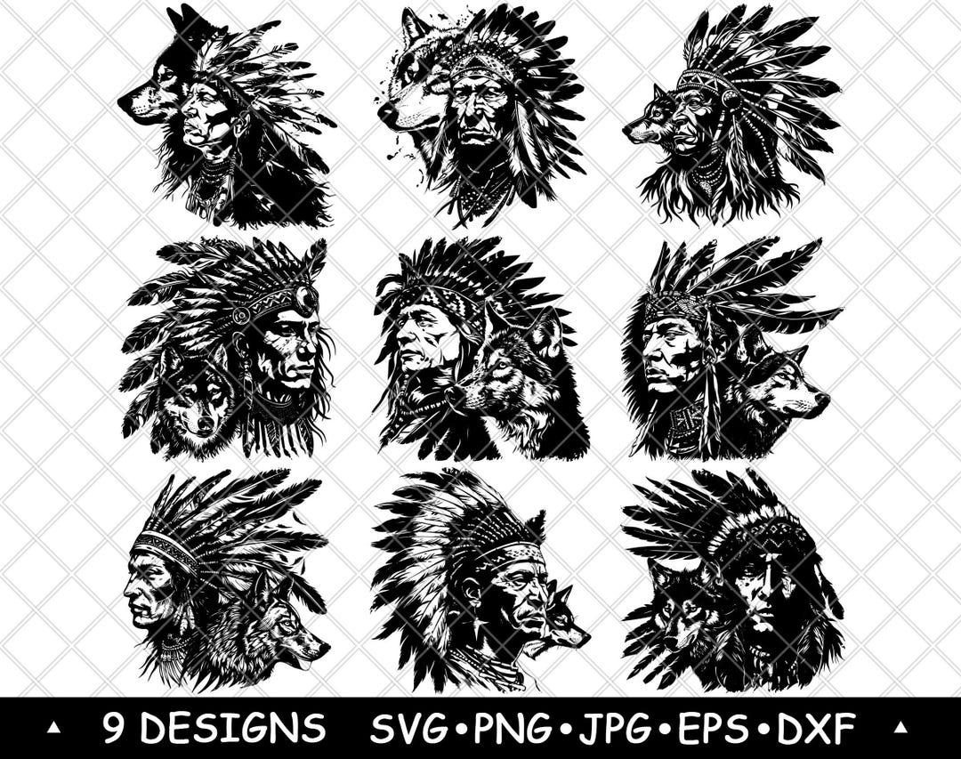 Native American Man Tribe Chief Headdress Wolf Protector Laser File SVG ...