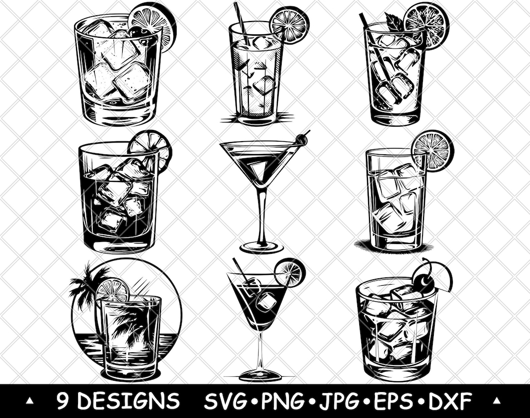 Cocktail Ice Lemon Glass Bar Liquor Alcohol Rhum Vodka Laser File SVG ...