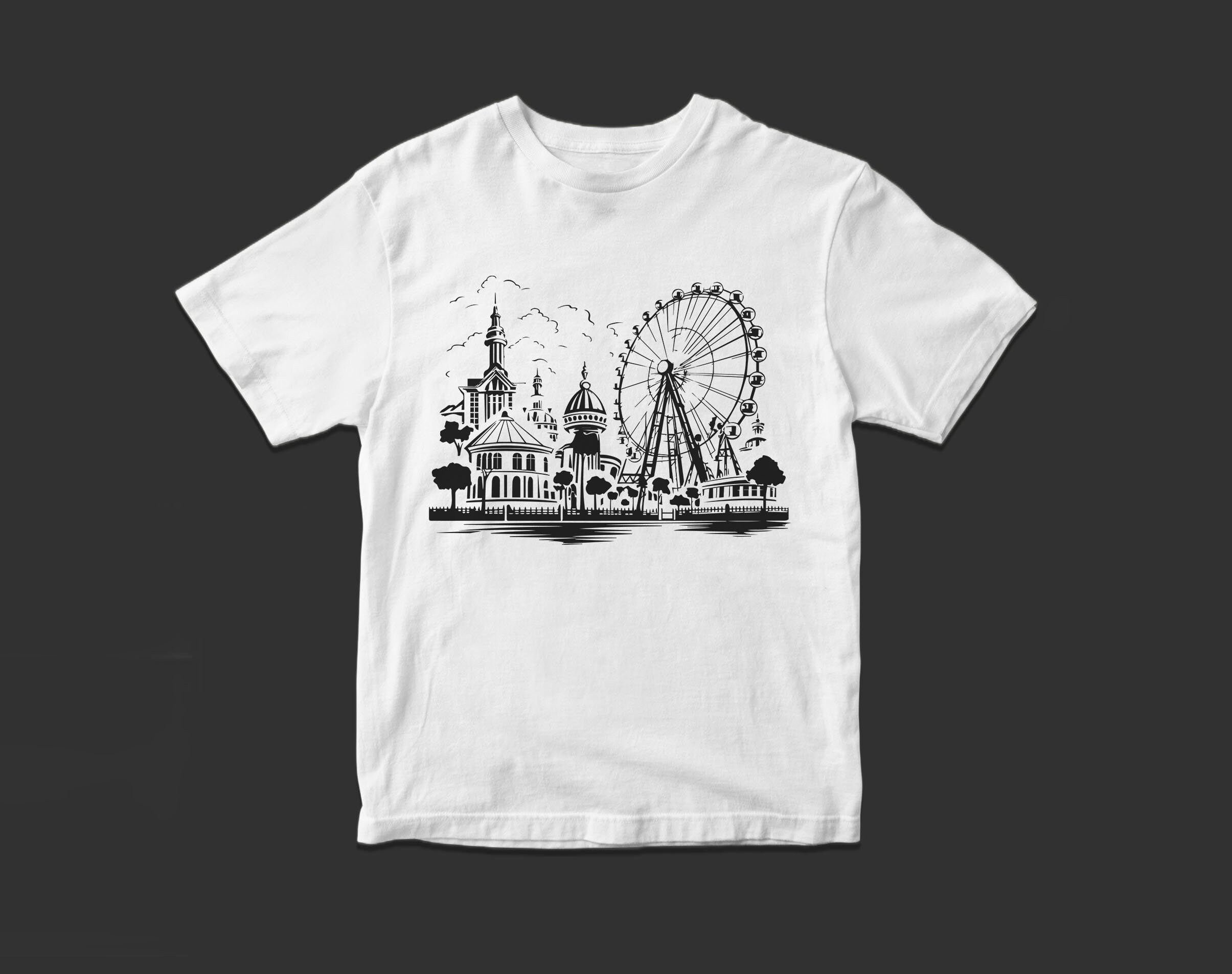 Amusement Park Skyline Clipart Bundle Ferris Wheel Theme Park Line Art ...
