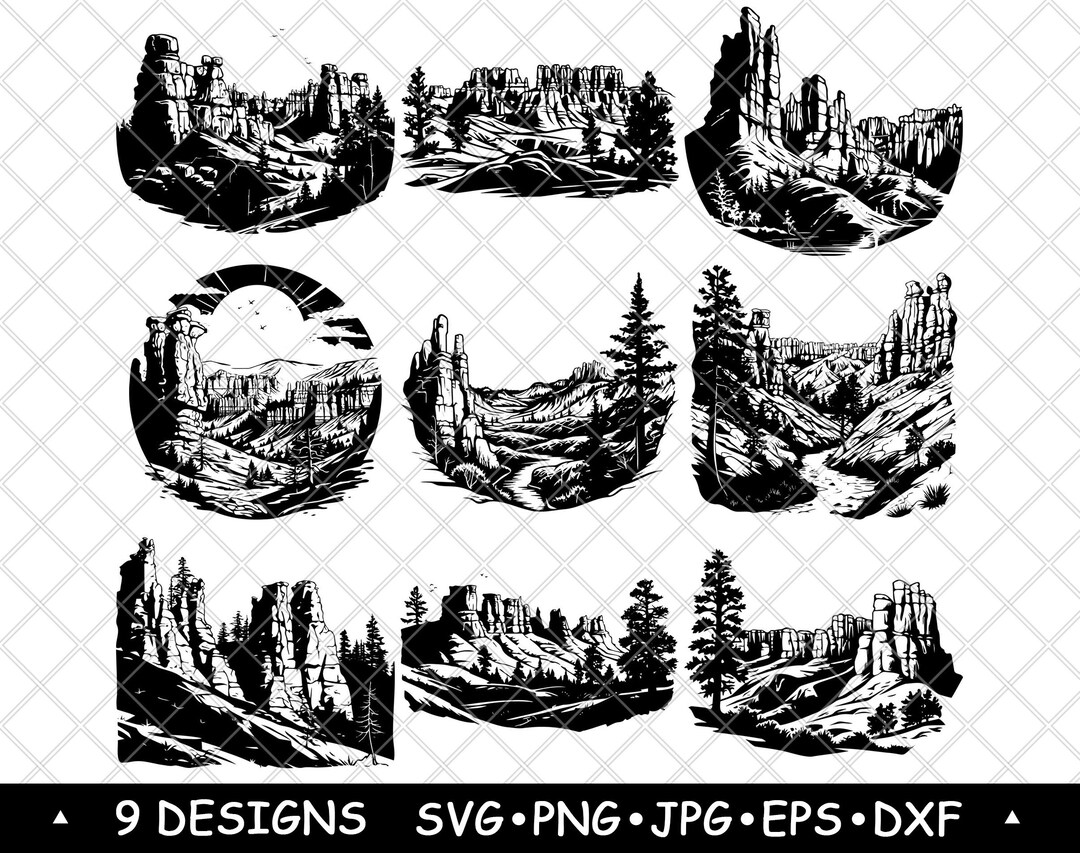 Bryce Canyon National Park Vector Bundle Scenic Rock Formations SVG ...