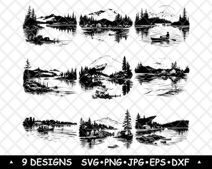 High Quality Lake Scene SVG Bundle, Lake View Svg, Lake Scene Dxf, Lake ...