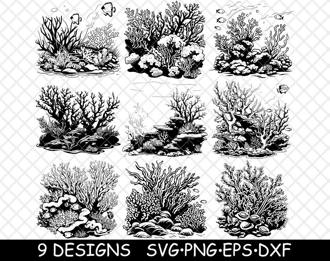 Coral Reef Colony Underwater Ecosystem Ocean Polyp Atoll Laser File SVG ...