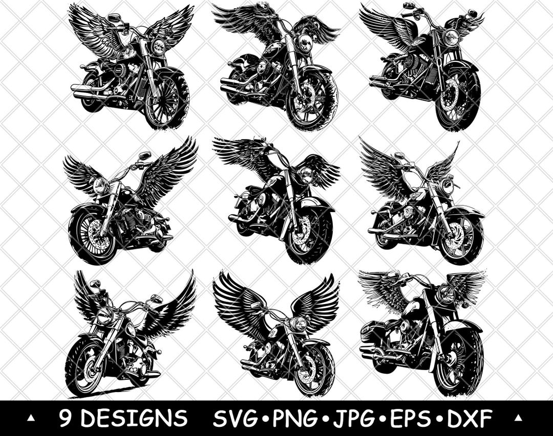 Wings Motorcycle Road Trip Angel Racing Superbike Speed Laser File SVG ...
