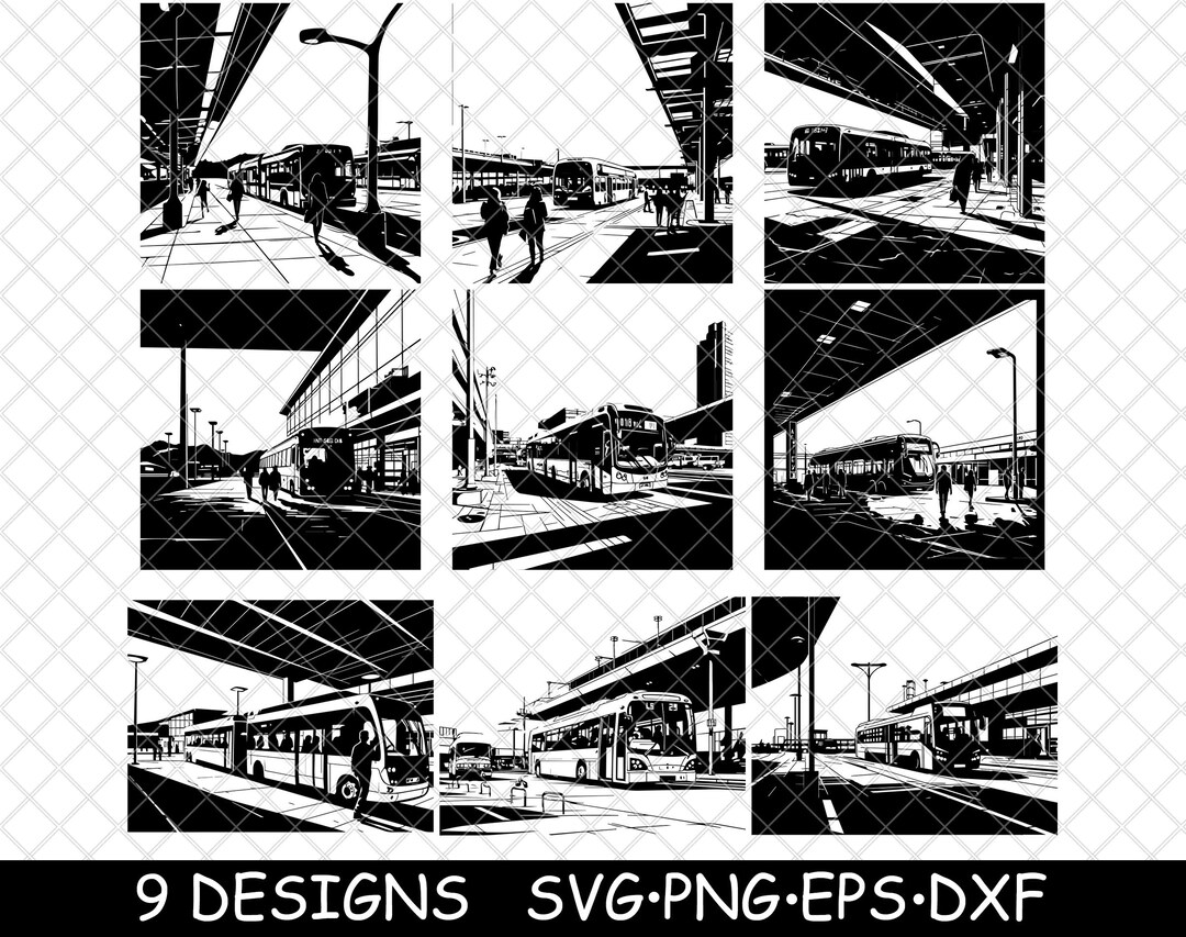 Bus Station Terminal Transit Stop Hub Urban Commuter Coaster Black ...