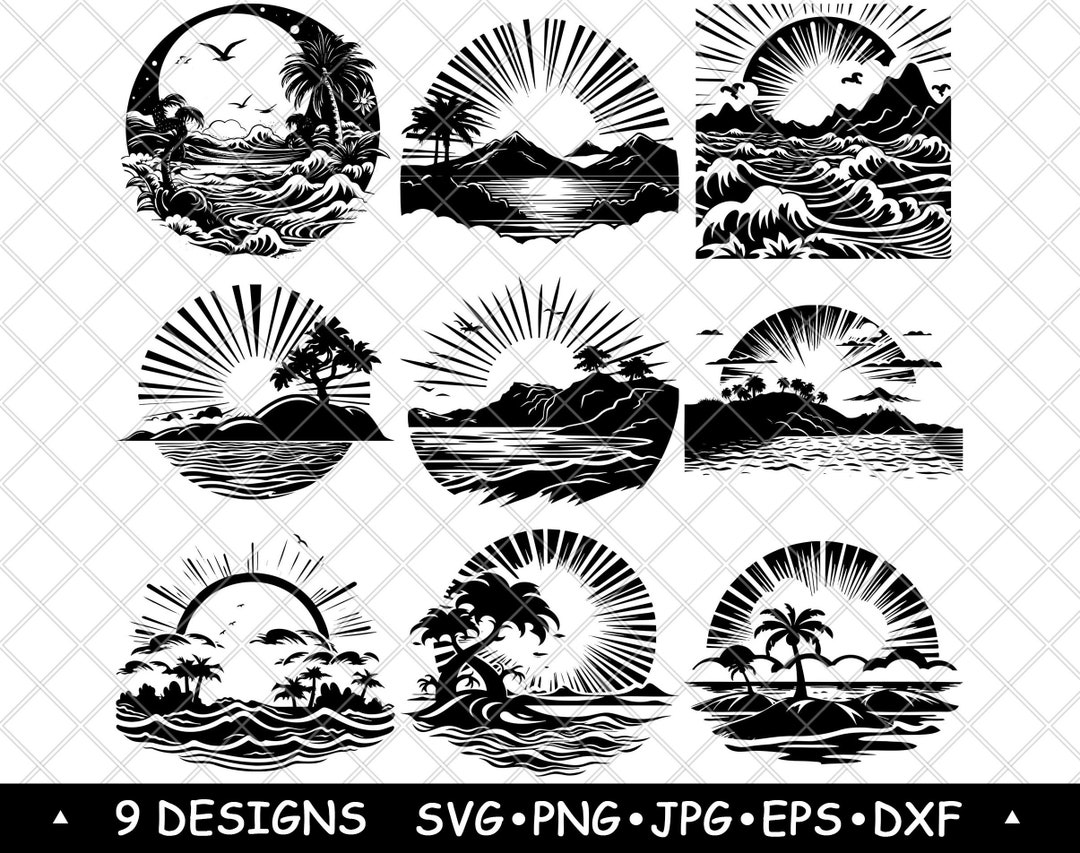 Coastal Sunrise Horizon Sea Waves Sun Beach Shore View Seaside Svg,dxf ...
