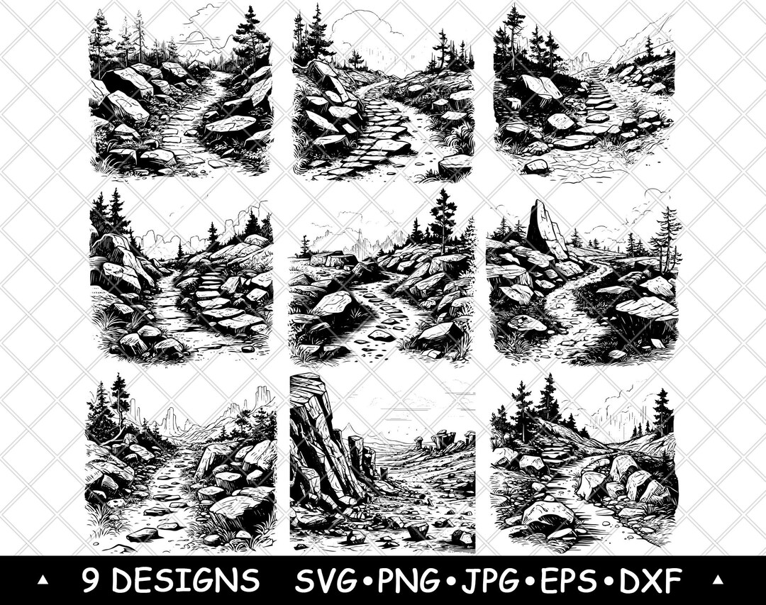Rocky off Road Trail Mountain Route Path Gravel Terrain Laser File SVG ...