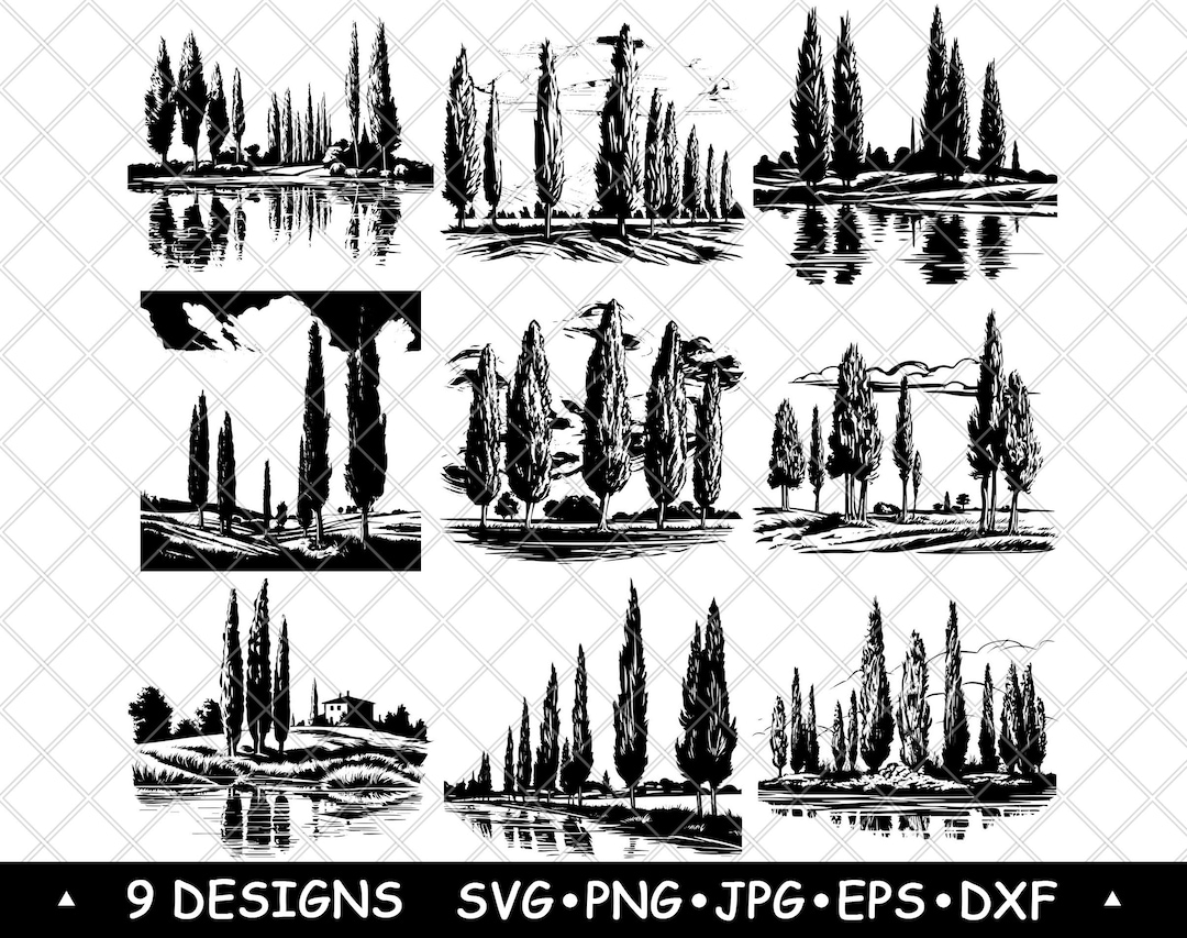Italian Cypress Tree Tuscany Pencil Pine Conifer Plant Laser File SVG ...