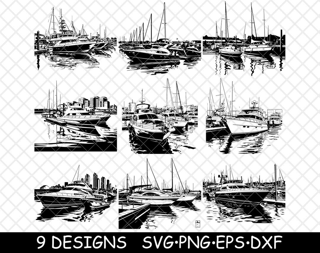 Luxury Yacht Dock Marina Boat Vessel Wharf Anchor Cruise Coaster Black ...