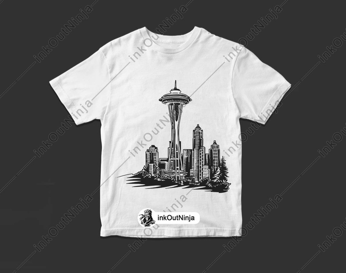 Seattle Skyline Vector Art | Space Needle Cityscape PNG for Stickers ...