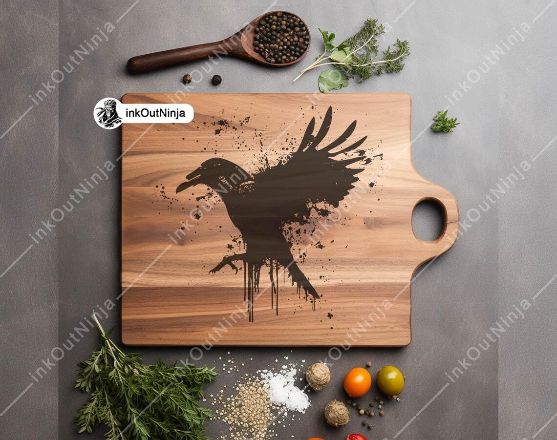 Flying Raven Gothic Bird Crow Wildlife Ink Splatter Art Laser File SVG ...