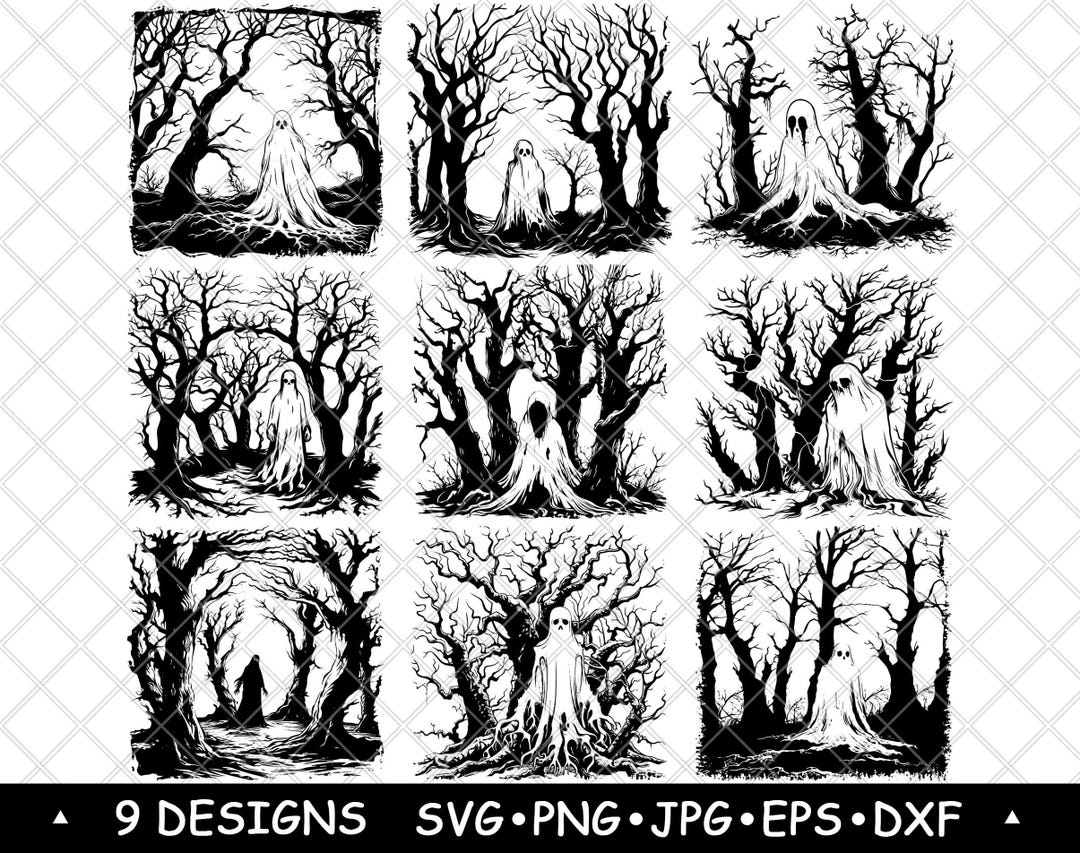 Haunted Forest Ghost Dead Trees Spooky Woods Halloween Laser File SVG ...