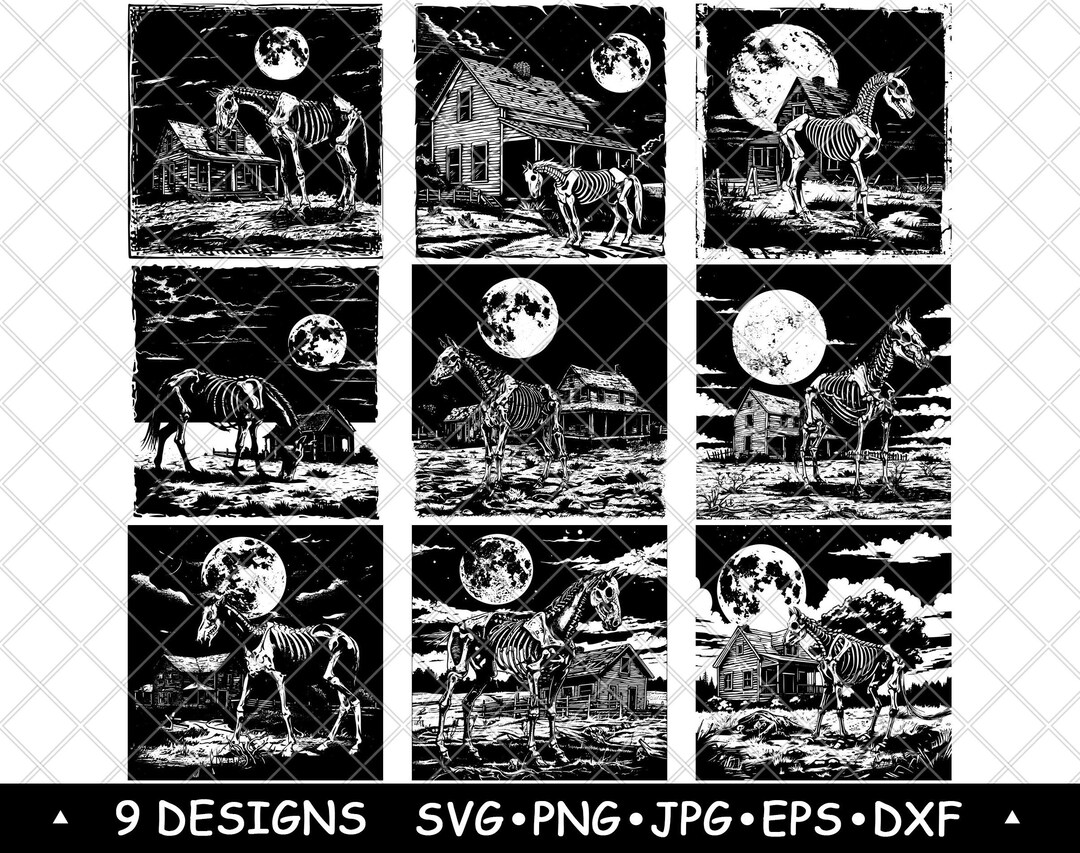 Skeletal Horse Farmland Barn Scene Halloween Wildlife Laser File SVG ...