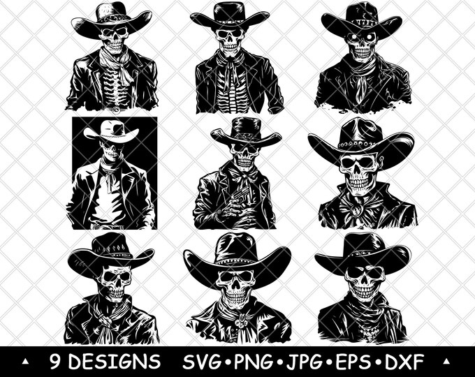 Skull Cowboy: Spooky Country Western Art PNG SVG Clipart Graphic ...