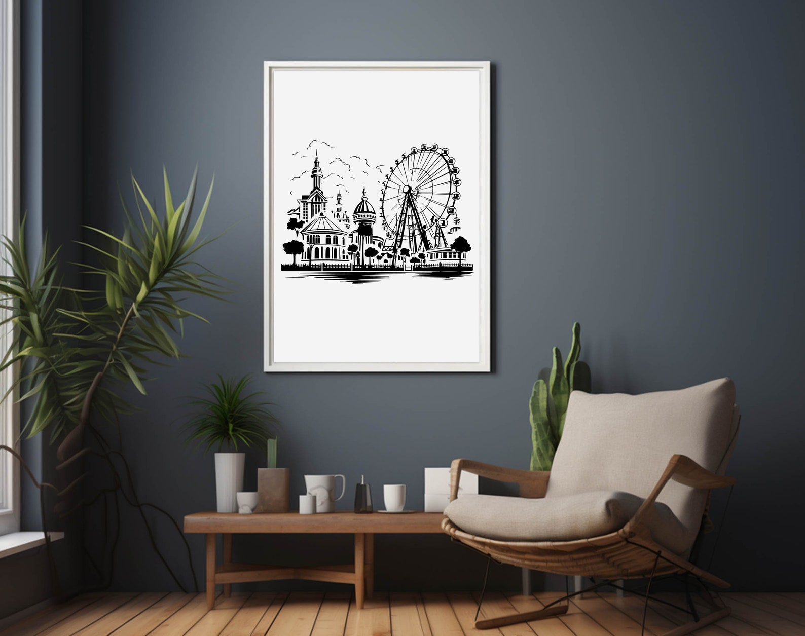 Amusement Park Skyline Clipart Bundle Ferris Wheel Theme Park Line Art ...
