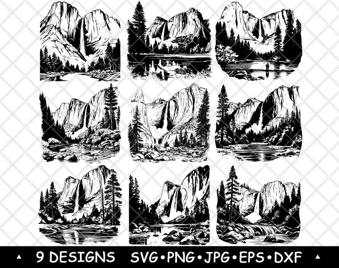 Yosemite Valley SVG Bundle Mountain Cliff Clipart National Park ...