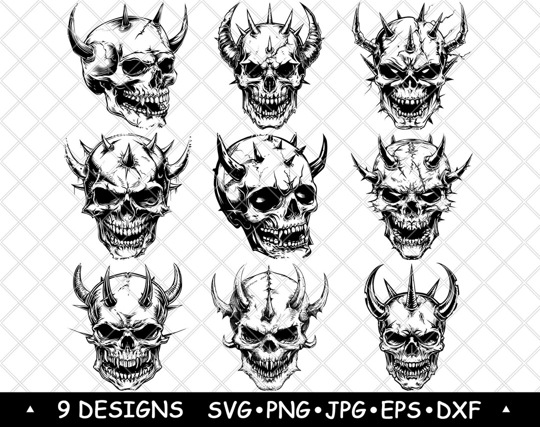 Spiky Demon Skull Horned Evil Monster Skeleton Halloween Laser File SVG ...