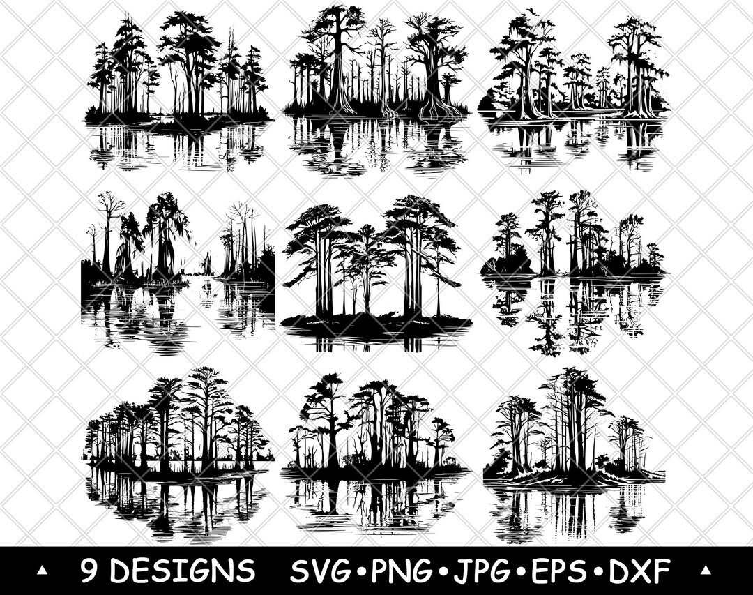 Bald Cypress Tree Water Pond Swamp Wetland Grove Moss Evergreen Svg,dxf ...