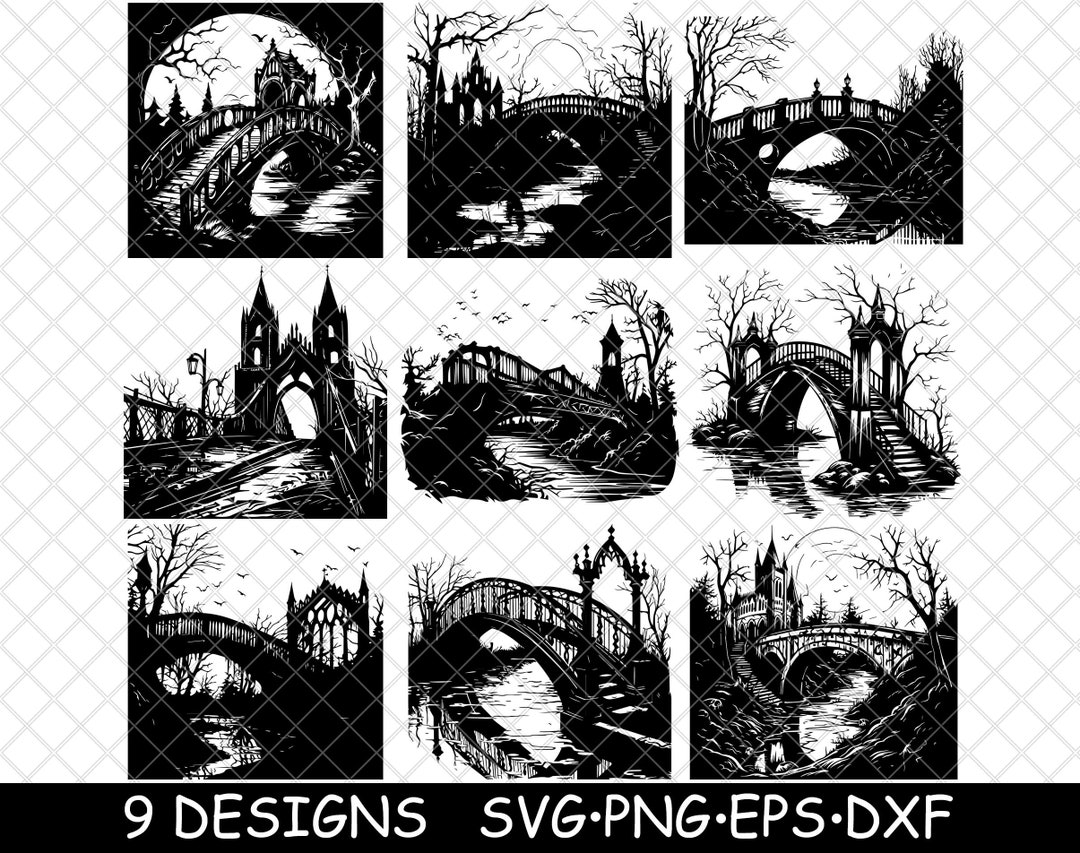 Gothic Victorian Bridge Creepy Forest River Eerie Castle Laser File SVG ...