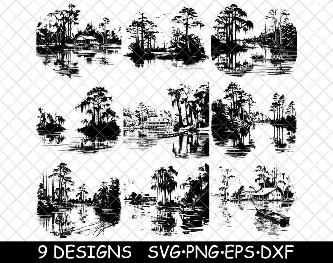 Caddo Lake Bald Cypress Tree Water Pond Swamp Grove Moss Scene Svg,dxf ...
