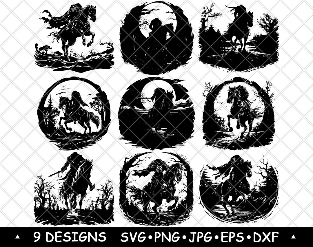 Headless Horseman Phantom Scary Hessian Horror Halloween Laser File SVG ...