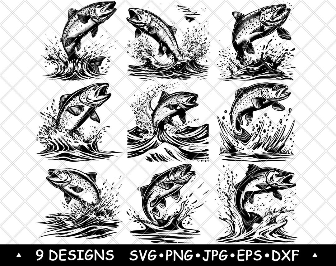 Trout Fish Leaping Out Water Splash Lake River Life Laser File SVG PNG ...