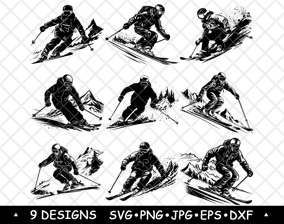 Skiing Snowboarding Cross-country Skier Slope Downhill Laser File SVG ...