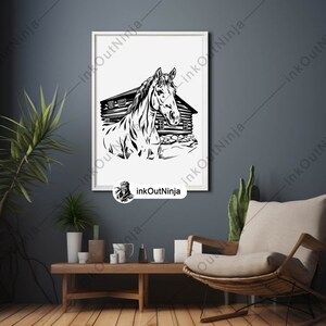Rustic Barn Horse Farm Stable Country Ranch Cowboy Rural Laser File SVG PNG JPG Grayscale Burn ...