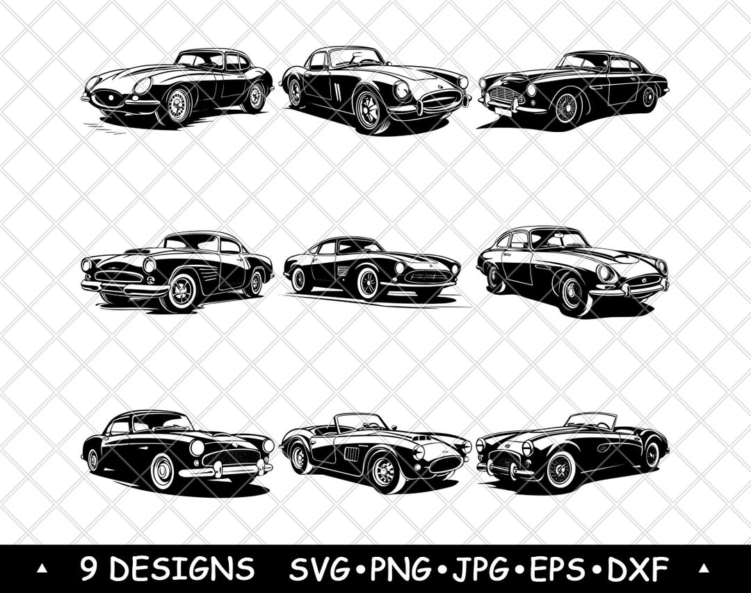 Vintage Sports Car Antique Collectible Old Roadster Auto Laser File SVG ...