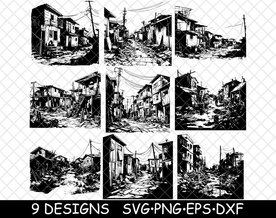 Urban Slum Poor House Hood Neighborhood Squat Overcrowded Svg,dxf,eps ...
