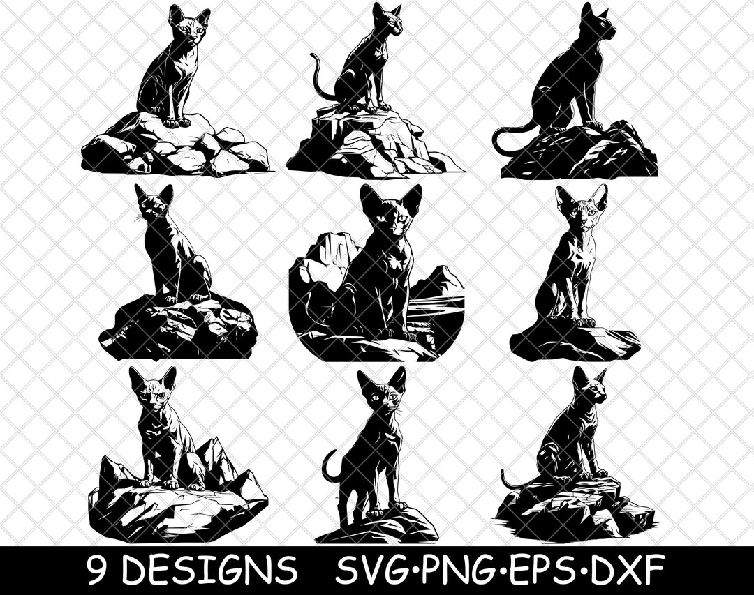 Sphynx Hairless Cat Breed Naked Bald Wrinkle Skin Feline Laser File SVG ...