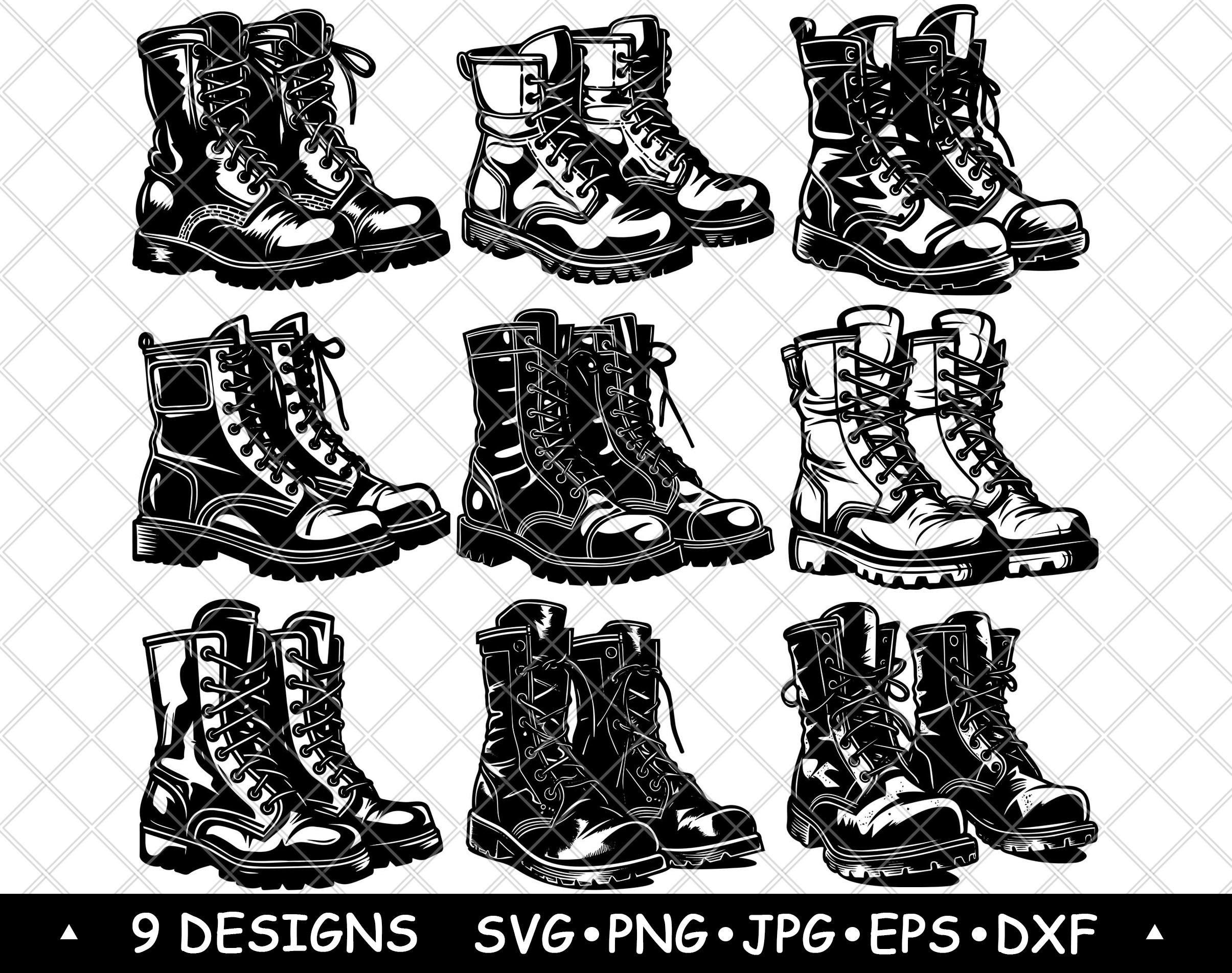 Combat Boots SVG Bundle | Tactical Military Footwear Clipart | Grunge ...