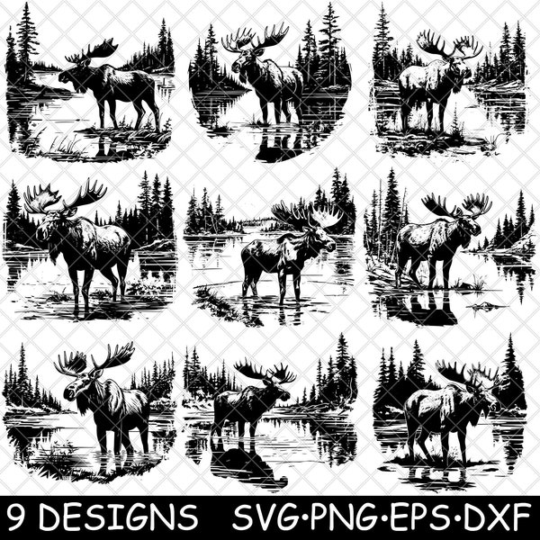 Bull Moose Scene Png - Etsy