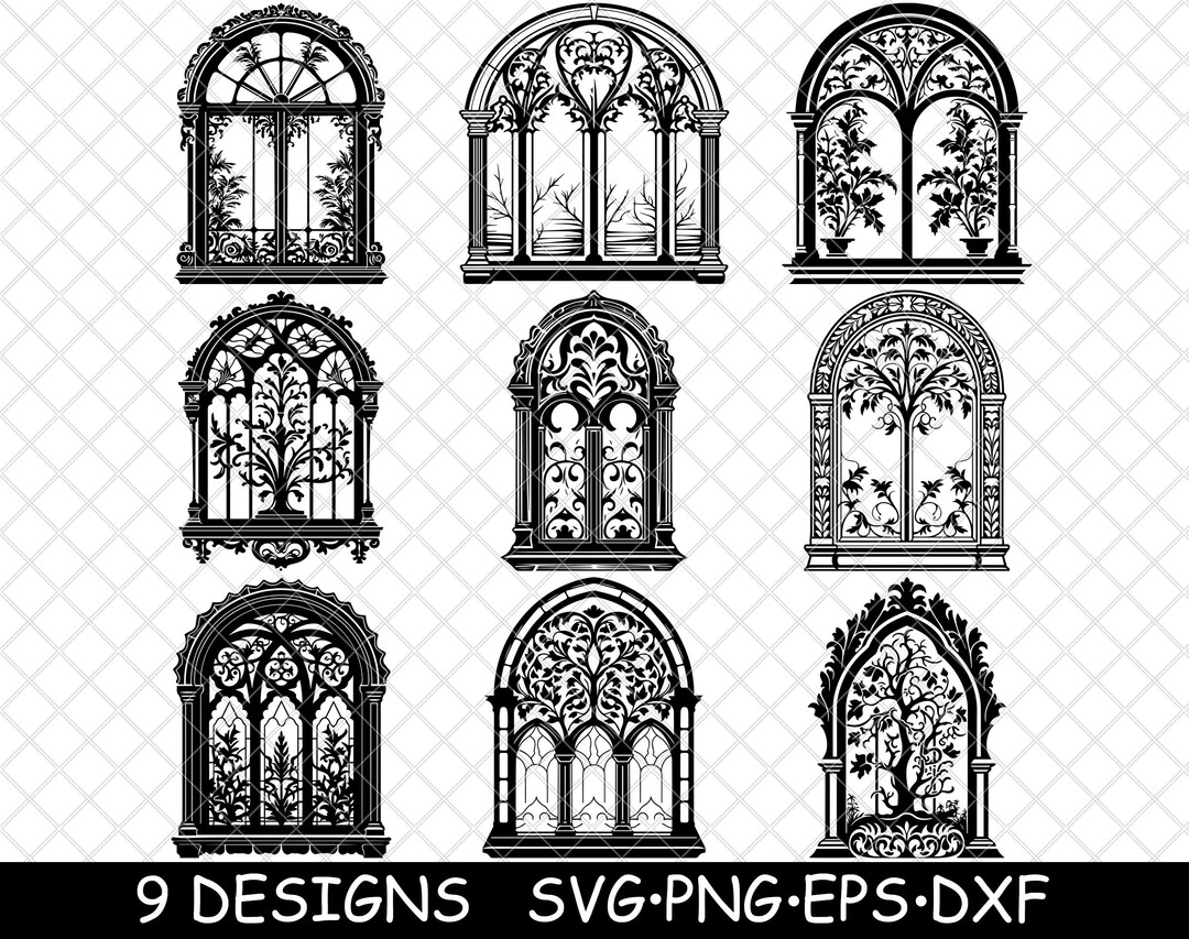 Gothic Victorian Window Haunted Eerie Medieval Glass Stone Png,svg,dxf ...