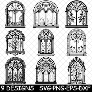 Gothic Victorian Window Haunted Eerie Medieval Glass Stone Png,svg,dxf ...