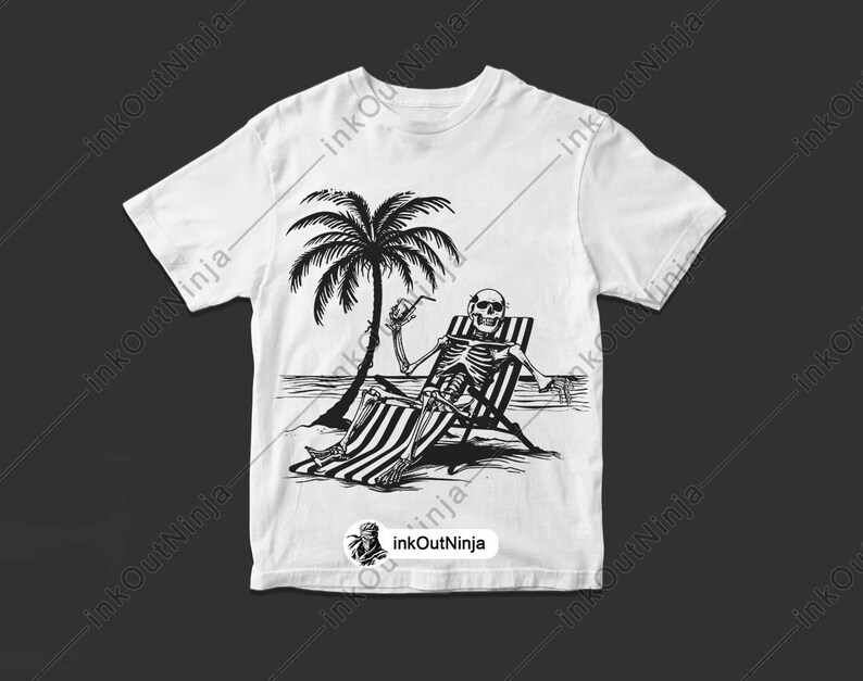 Skeleton Sunbathing Cocktail Drink Tropical Beach Chair Laser File SVG ...