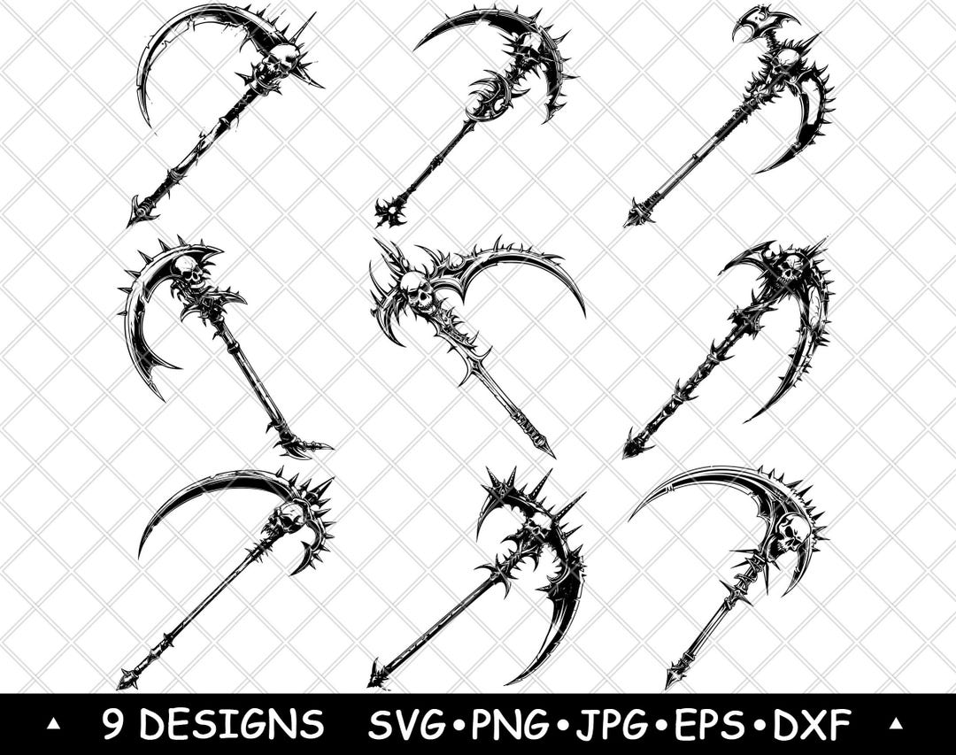 Gothic Scythe Thorns Skull Death Evil Weapon Sharp Blade Laser File SVG ...