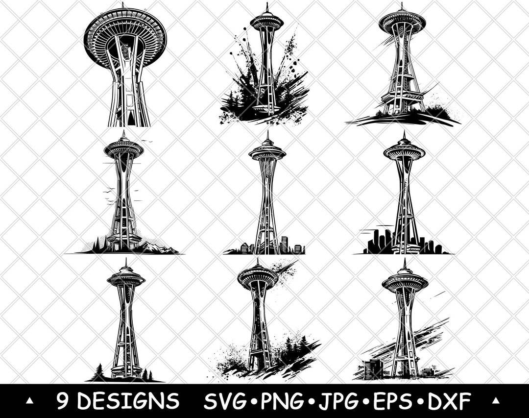 Space Needle Seattle Landmark Tower Vintage City Icon Set for Stickers ...
