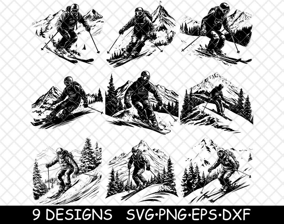 Skiing Snow Alpine Skier Ski Winter Mountain Race Powder Downhill Svg ...