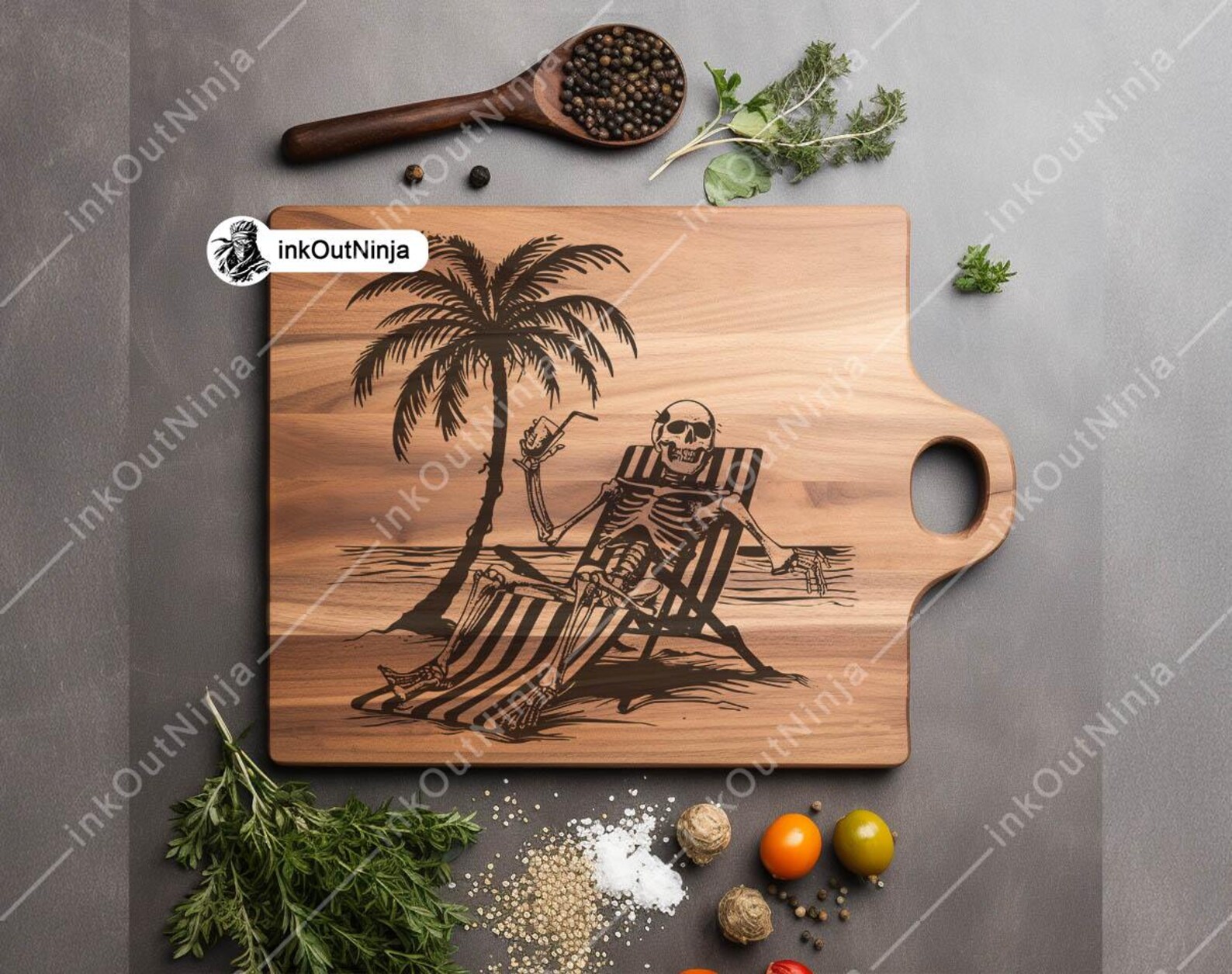 Skeleton Sunbathing Cocktail Drink Tropical Beach Chair Laser File SVG ...