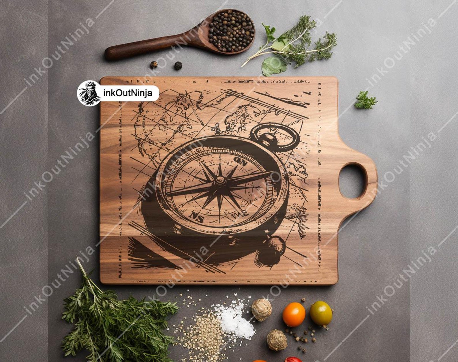 Vintage Compass World Map Nautical Cartography Direction Laser File SVG ...