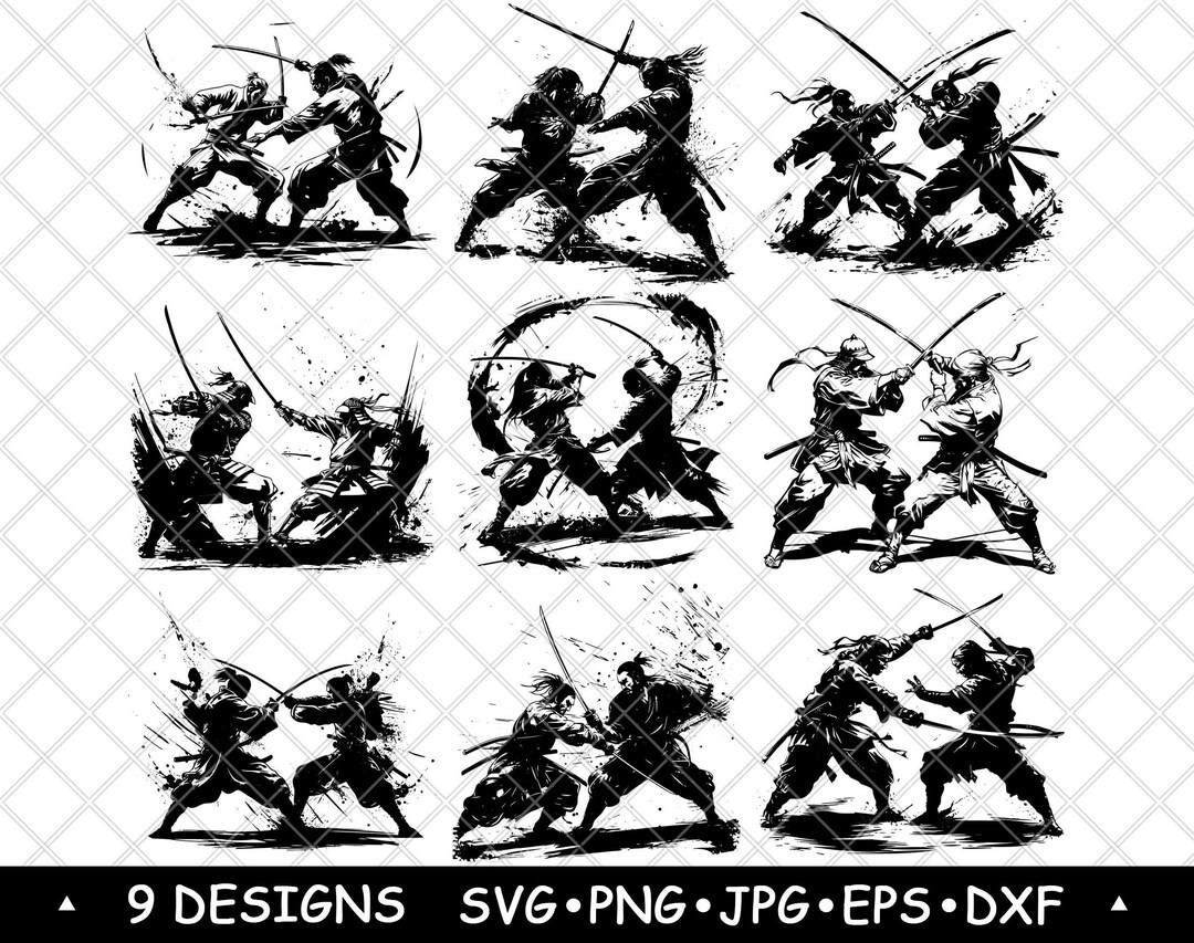 Japanese Samurai Duel Warrior Combat Fight Martial Arts Laser File SVG ...