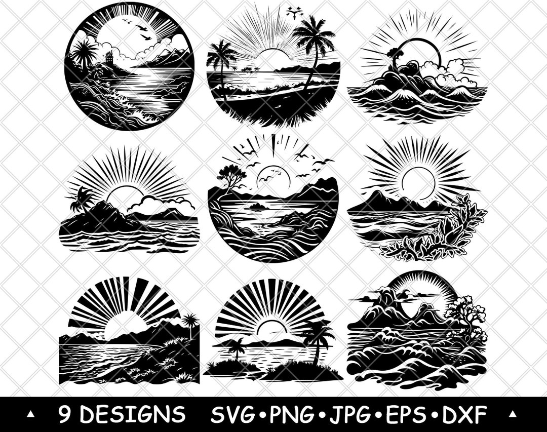 Coast Sunrise Horizon Beach Waves Sun Sea Shore Seaside Laser File SVG ...