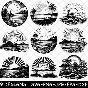 Coast Sunrise Horizon Beach Waves Sun Sea Shore Seaside Laser File SVG ...