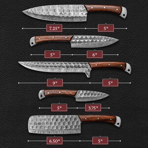 Hand Forged Cow Wood Chef Knife Set, Damascus Steel BBQ 5 PCS Kitchen ...