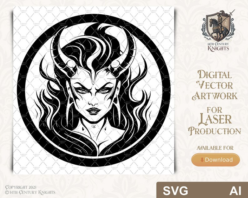 Vector SVG Lady Lucifer for Laser Engraving, Digital Artwork Download ...