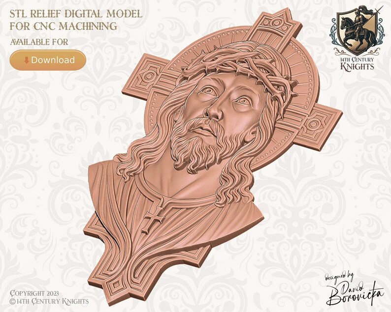Jesus Portrait With Cross 3D STL Relief Model for CNC Artcam Aspire ...