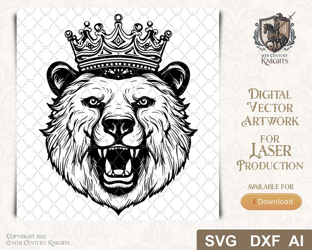 Vector SVG Bear Crown for Laser Engraving, Digital Artwork Download for ...