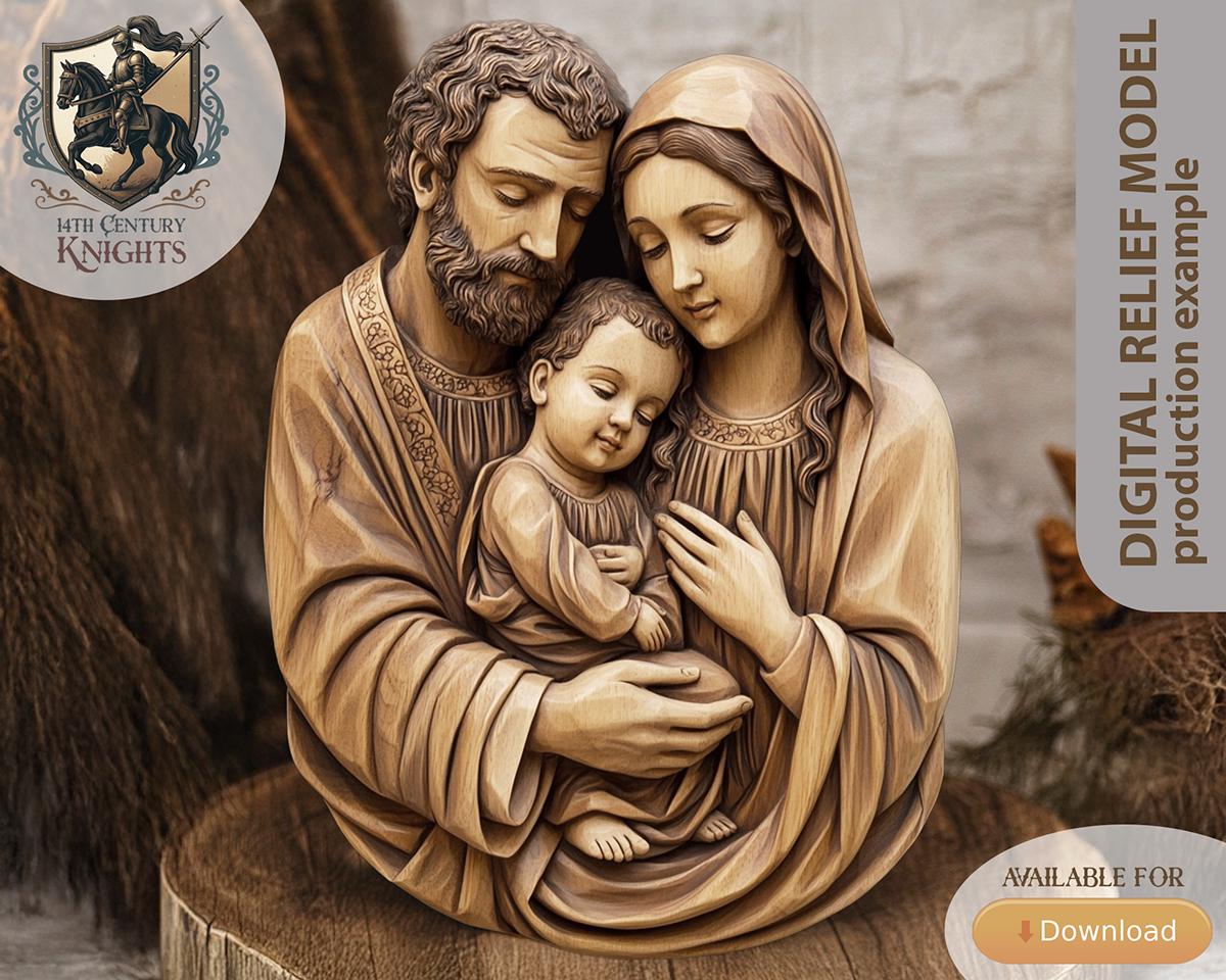 Holy Family Religious 3D STL Relief Model for CNC Artcam Aspire Vcarve ...