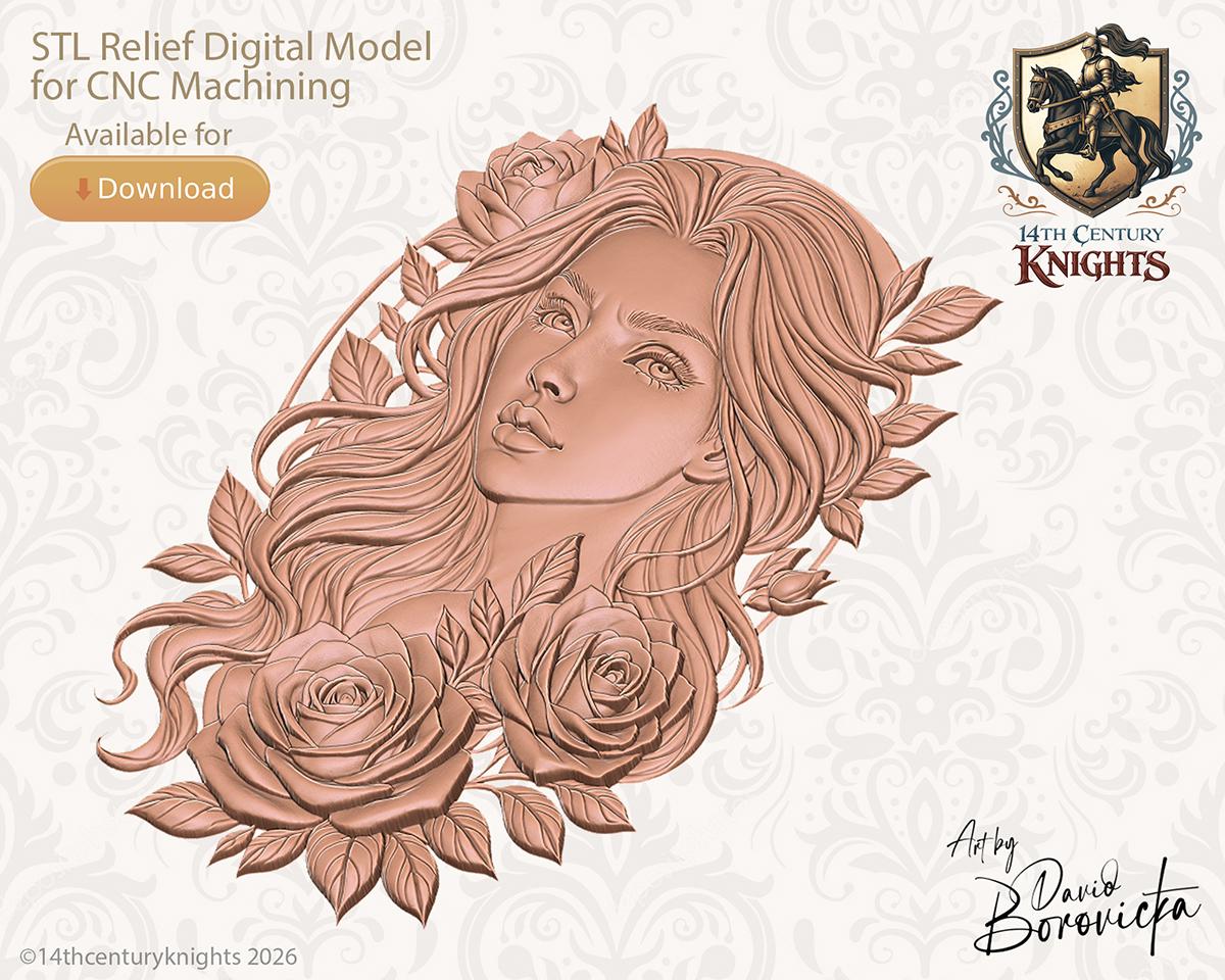 Rose Maiden 3D STL Relief Model for CNC Artcam Aspire Vcarve Cut3d - Etsy