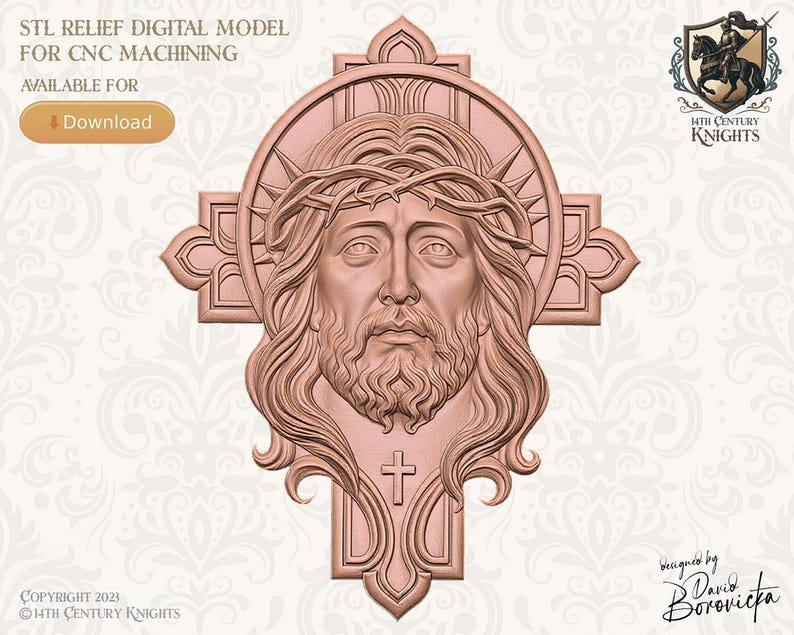 Jesus Portrait With Cross 3D STL Relief Model for CNC Artcam Aspire ...